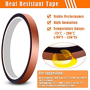 selizo Heat Tape for Heat Press, 6 Packs Heat Transfer Tape Heat Resistant High Temperature Tape for Sublimation on Coffee Mugs, HTV Craft on T-Shirt Fabrics