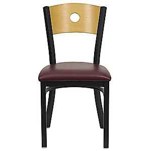 Flash Furniture HERCULES Series Black Circle Back Metal Restaurant Chair - Natural Wood Back, Burgundy Vinyl Seat