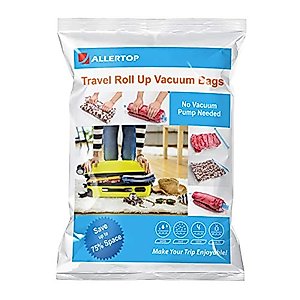 AllerTOP 10 Travel Space Saver Bags (4 X-Large, 4 Large, 2 Medium) Minimize Suitcases & Luggage Weight. Roll-Up Compression, No Need Vacuum Machine Pump. Separate Clean Clothes from Dirty Ones