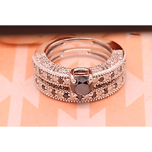 Dazzlingrock Collection 1.50 Carat (Cttw) Sterling Silver Black & White Diamond Engagement Ring Set 1 1/2 CT, Size 7