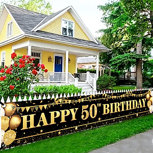 KatchOn, XtraLarge Happy 50th Birthday Yard Banner - 120x20 Inch | Black and Gold 50th Birthday Yard Sign for Men | Happy 50th Birthday Banner for 50th Birthday Decorations | 50 Birthday Decorations