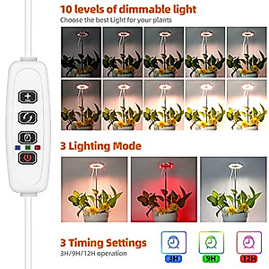 Grow Light, CANAGROW Full Spectrum LED Plant Lights for Indoor Plants, Height Adjustable Plant Halo Growing Lamps, Auto On/Off Timer, 3 Lighting Modes & 10 Dimmable Brightness for Small Plants