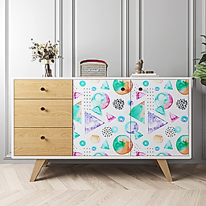 ReWallpaper 17.5in x 23ft Colorful Geometric Wallpaper Peel and Stick Wallpaper Watercolor Removable Vinyl Wallpaper for Bedroom Cabinets Kids Classroom Stick on Wallpaper Self Adhesive Contact Paper