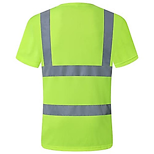 JKSafety Hi-Vis Reflective Safety Apparel | Daily Work T-Shirt Yellow Color with Sewed Retro-Reflective Strips | ANSI Compliance (77-Yellow, XL)