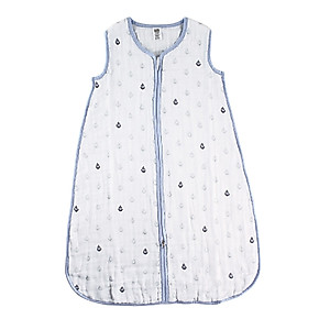 Hudson Baby Unisex Baby Muslin Cotton Sleeveless Wearable Sleeping Bag, Sack, Blanket, Anchor, 12-18 Months