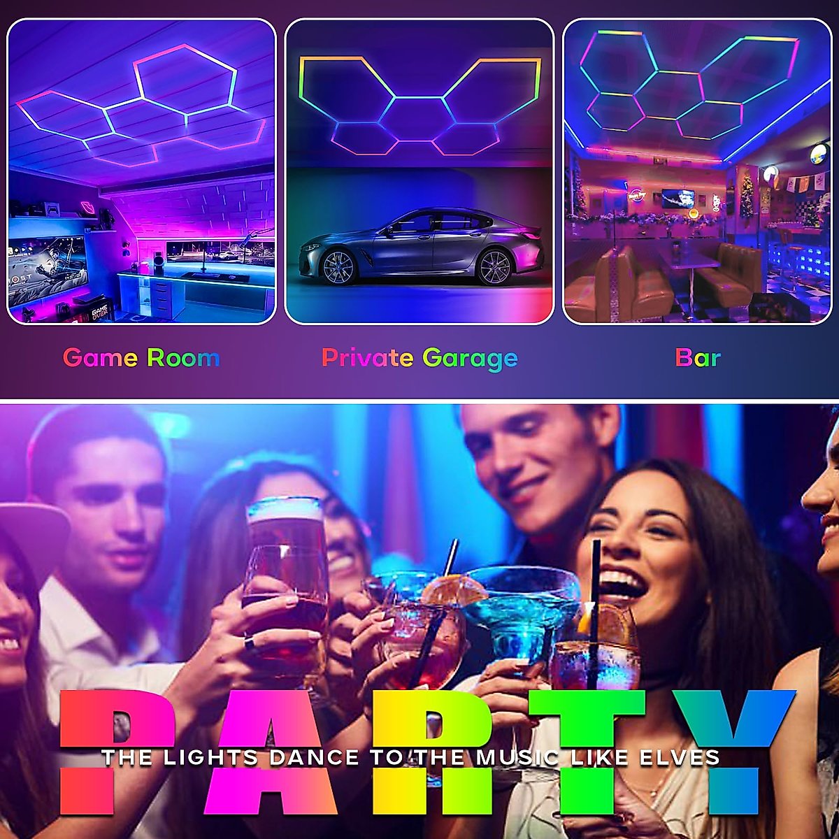 RGB Hexagon Garage Light with Remote, 25 Pack Hexagon Lights,RGB Dimmable and Speed Adjustable LED Hexagon Lights,358 Modes, IP54, LED Ceiling Lights for Gaming Room Bar Party Live Room