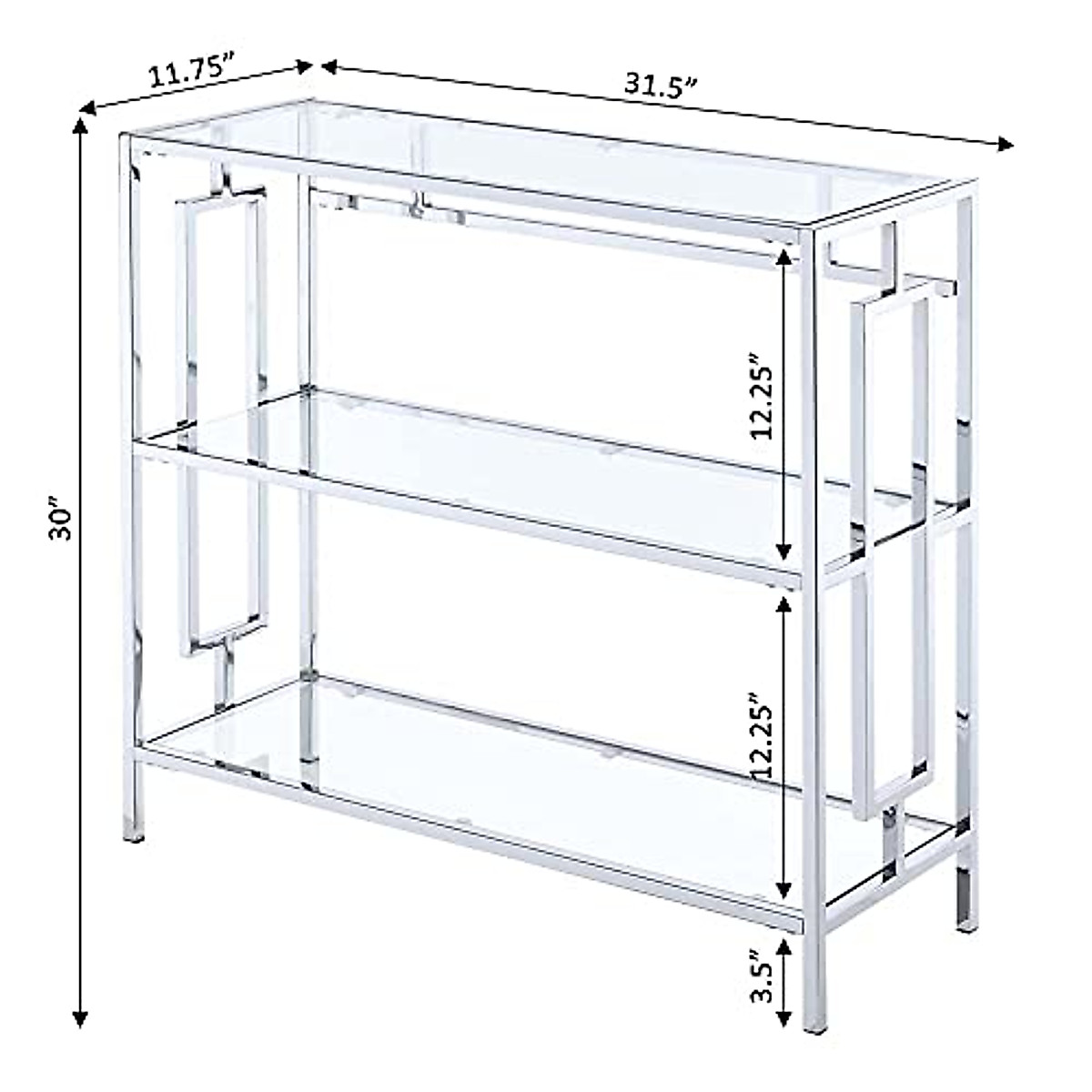 Convenience Concepts Town Square 3-Tier Bookcase, Clear Glass/Chrome Frame