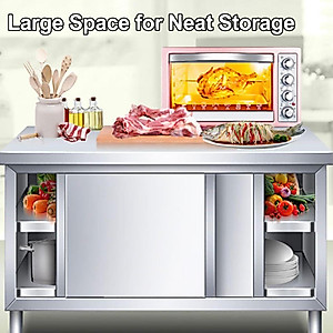 CHBMZ Stainless Steel Prep Table, W/Sliding Doors, Heavy Duty Workbench W/Cabinet, with Backsplash and Undershelf for Kitchen Restaurant (Size : 80x60x80cm/31x24x31in)