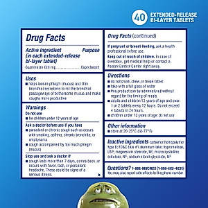 Mucinex 12 Hour 600 mg Guaifenesin Extended-Release Tablets for Excess Mucus Relief, Expectorant Aids Excess Mucus Removal, Chest Congestion Relief, 40 Bi-Layer Tablets