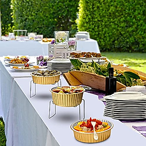 6 Set Disposable Chafing Dishes Buffet Set Chafer Wire Racks Stand Kit Dish Serving Trays Food Warmer Catering Supplies Include Chafer Pans Serving with Utensils and Buffet Stand for Party