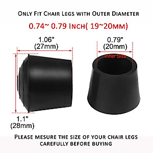 Chair Leg Floor Protectors,20mm 3/4 Inch Anti Slip Rubber Table Chair Leg Caps,Black, Fit Round Diameter 0.74"~0.79", 10 Pack