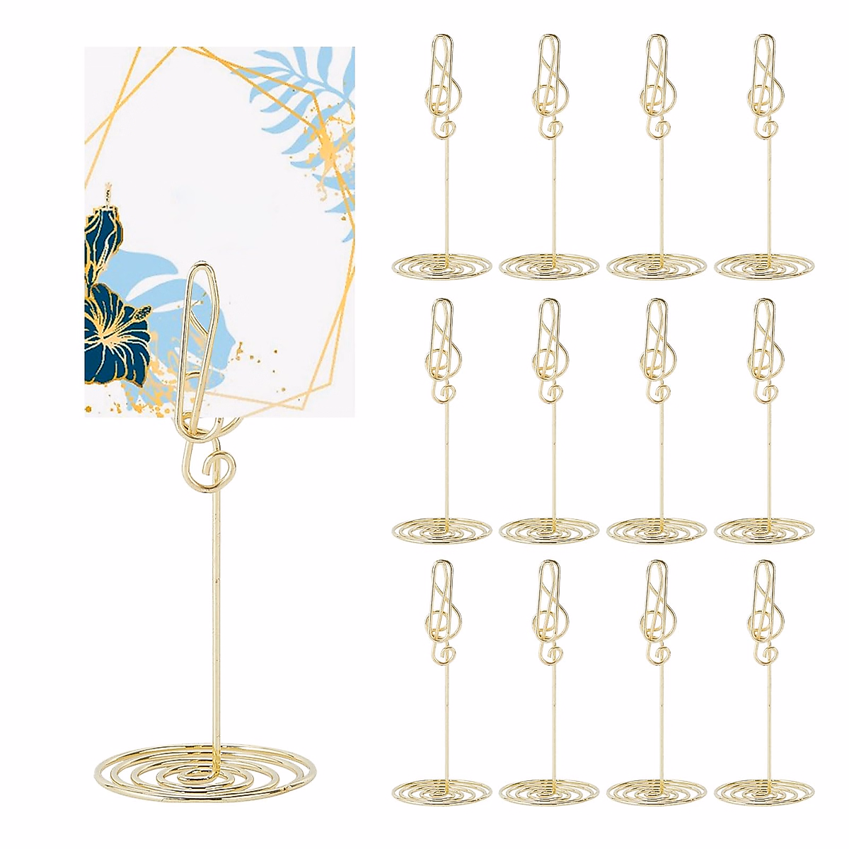 CHGCRAFT 12PCS Music Note Table Number Holders Place Card Holder Photo Holders for Tables Cards Stand Name Menu Clips Table Sign Holders for Wedding Anniversary Birthday, Gold
