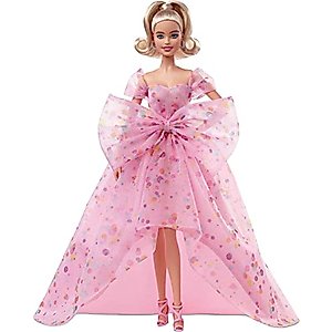 Barbie Signature Birthday Wishes Doll (11.5in Blonde) Wearing Pink Tulle Gown & Shoes, with Customizable Packaging, Gift for 6+