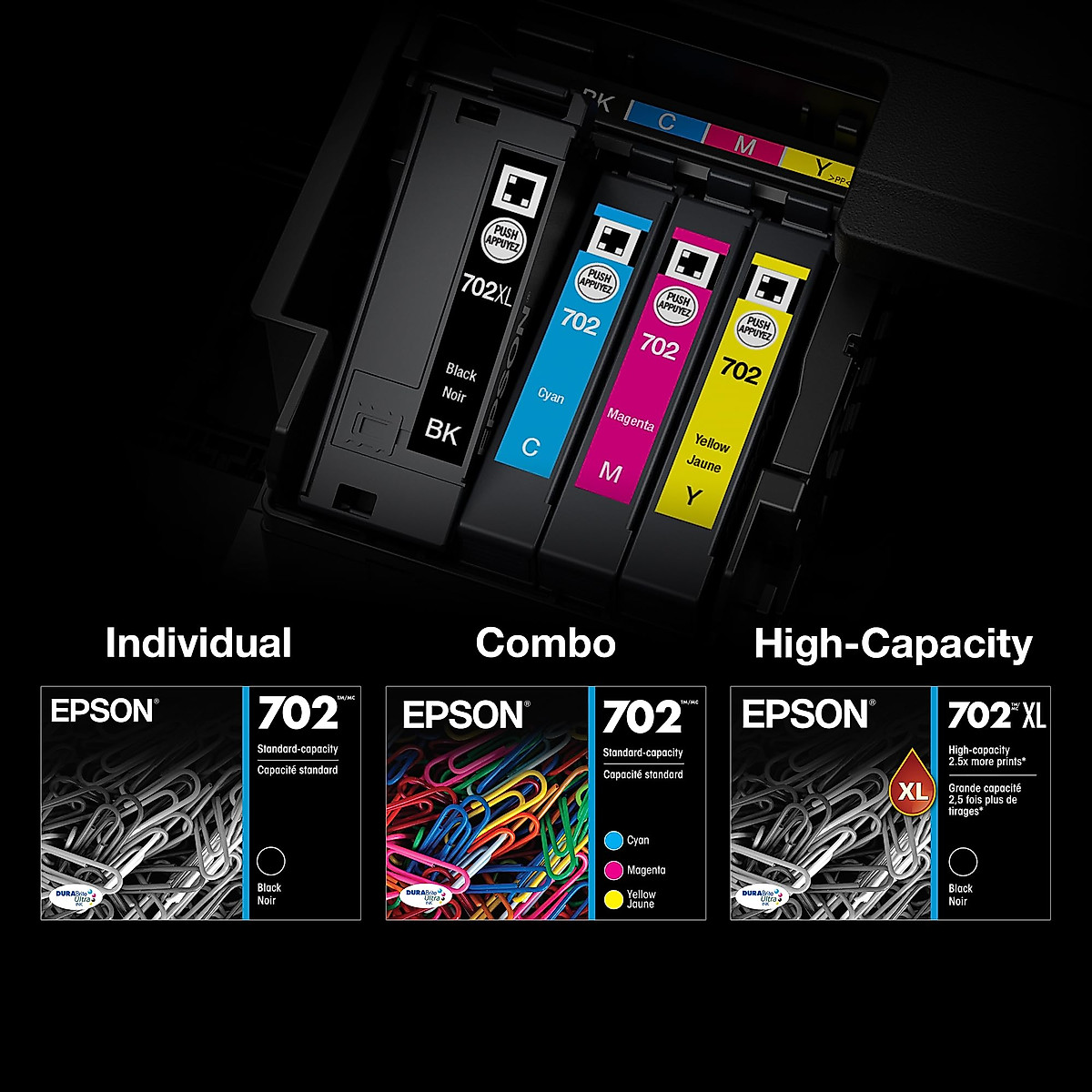 EPSON T702 DURABrite Ultra -Ink Standard Capacity Black -Cartridge (T702120-S) for select Epson WorkForce Pro Printers