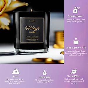 Gold Digger Sparkle Candle with Diamond Inside | Foreverwick Candles | Scented Soy Candles Gifts for Women Sexy Candle Gift | Anniversary Candles All-Natural Organic Soy Candle 14oz | 70h