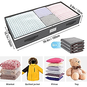 Fixwal Under Bed Storage Bins 3 Pack 75L Underbed Storage Containers Large Capacity Clothes Storage Bags with Clear Windows Lids Bedroom Foldable Storage Organizer for Comforters Blankets Bedding