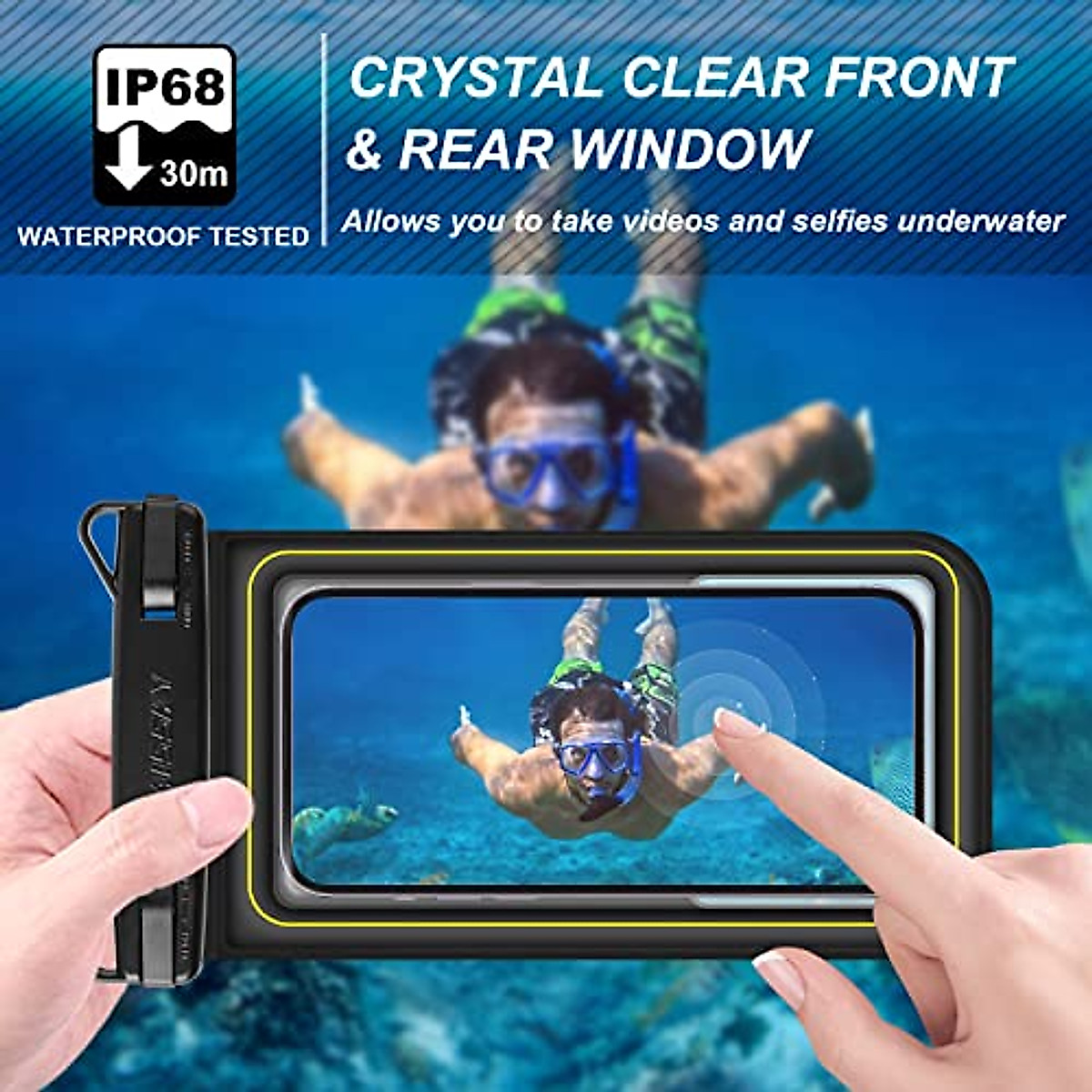 IP68 Floating Waterproof Phone Pouch, Universal Sponge Water Proof Cell Phone Case Bag with Adjustable Lanyard, Protector Pouch for iPhone 14 13 12 11 Pro Max Samsung S23 Google, Up to 6.7'' Black