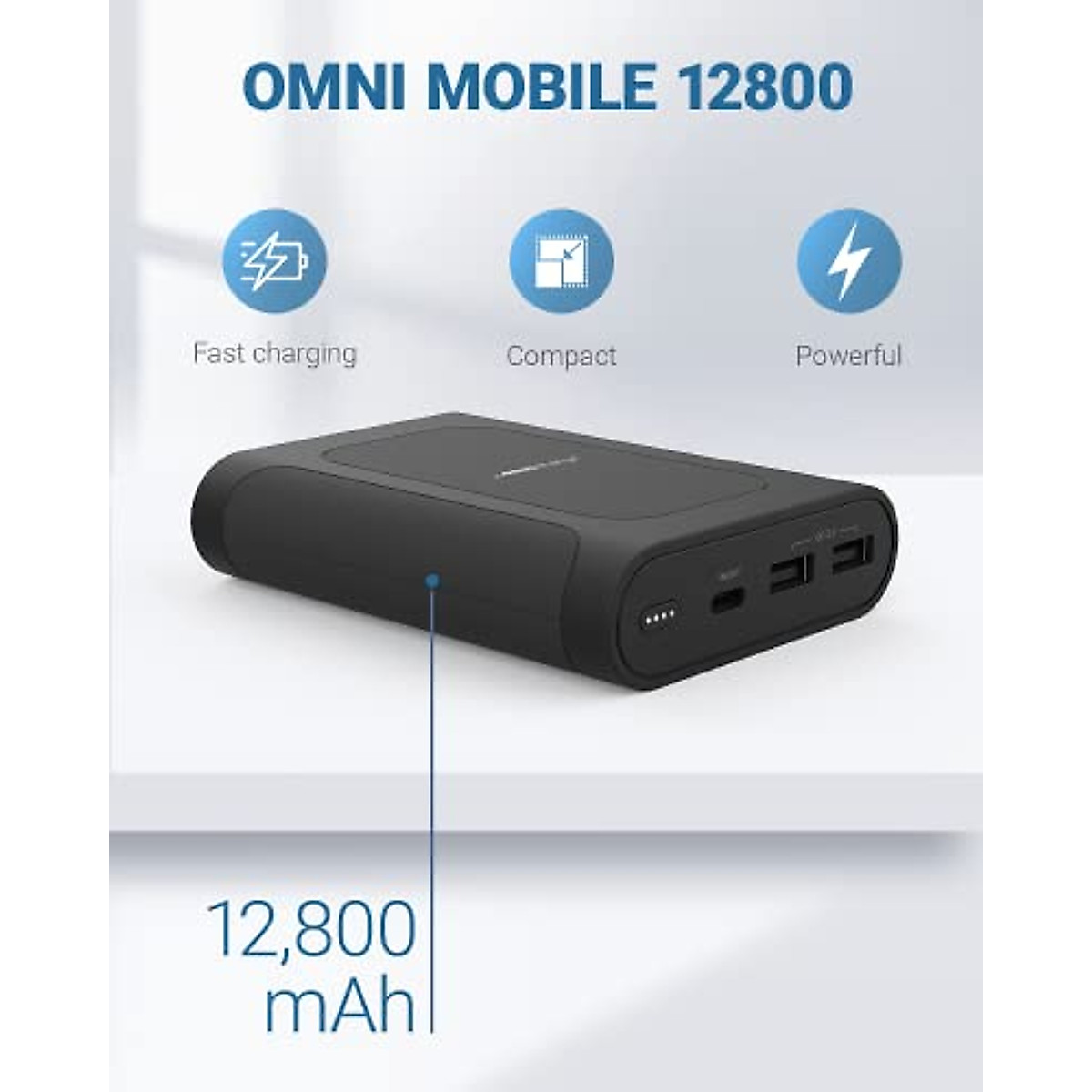 Omni Mobile 12,800 Laptop Power Bank with USB-C | Battery Pack for Laptops, Tablets, Cameras, Smartphones, iPhone, Samsung Galaxy and Other Smart Devices
