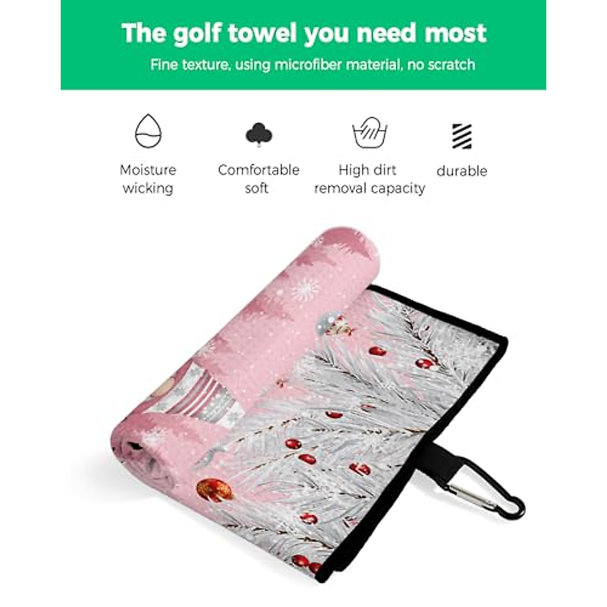 Golf Towel Christmas Dwarf Xmas Tree Pink Gradient,Waffle Pattern Microfiber Club Cleaner Golf Towels with Carabiner Clip for Women Men Dad,Winter Pine Needle Golf Towel for Golf Bags,24x16in
