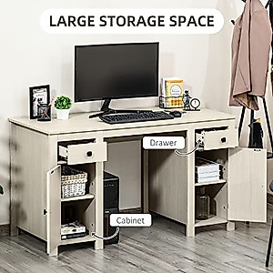 HOMCOM Farm Style Home Office Computer Desk with 2 Drawers, 2 Cabinets with Metal Accent Hardware, Cream White