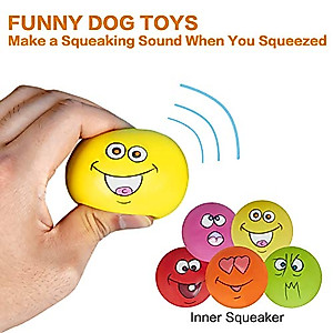 N-S Dog Toy,Squeaky Dog Toys Chewing Durable Teething Latex Rubber Soft Interactive Fetch Play Dog Balls with Funny Face for Puppy Small Medium Pet Dog (5PCS)