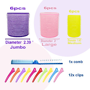 ROPIKIS Large Hair Rollers Set | Self-Grip Rollers for Volume and Blowout Look | Heatless Curlers for Medium to Long Hair, 31pcs 3 Sizes with Clips & Comb, Travel Pack