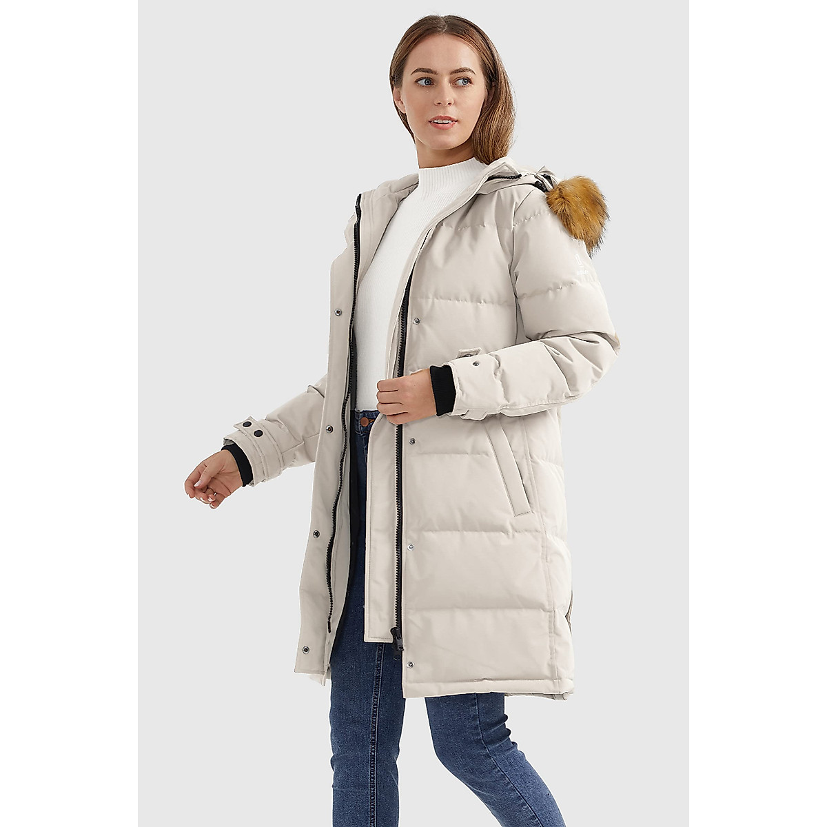 Orolay Women's Thickened Down Coat with Adjustable Hood Warm Winter Jacket Beige
