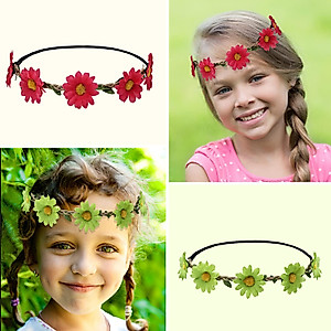 Cinaci 14 Pack Handmade Hawaiian Beach Bohemian Boho Adjustable Sunflower Flower Crowns Headbands Wreath Tiara Garland Wedding Party Headpieces for Women Girls Brides Bridesmaids Teens