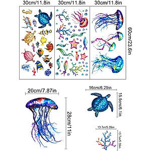 HUAJIE Ocean Fish Wall Decals, Under The Sea Wall Decals Sea Life Animals Wall Stickers Waterproof Removable Peel and Sticks for Kids Bedroom Bathroom Living Room, Multi