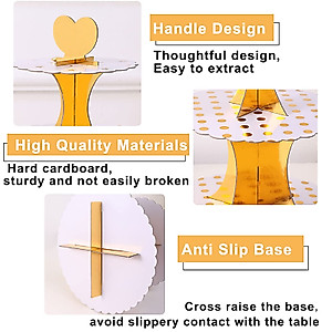 lengenyen 3-Tier Cupcake Stand, Tiered DIY Cupcake Tower Cardboard, Cake Dessert Holder for Birthday,Graduation,Wedding,Anniversary,Floral Tea Party Supplies(White and Gold)