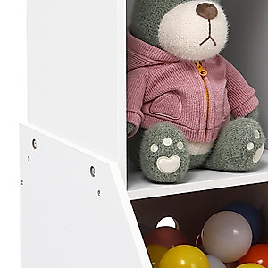 EastVita Kids Bookshelf Toy Storage Kids Book Toy Shelf Organizer Natural Solid Wood Baby Bookcase for Bedroom Living Room Playroom White