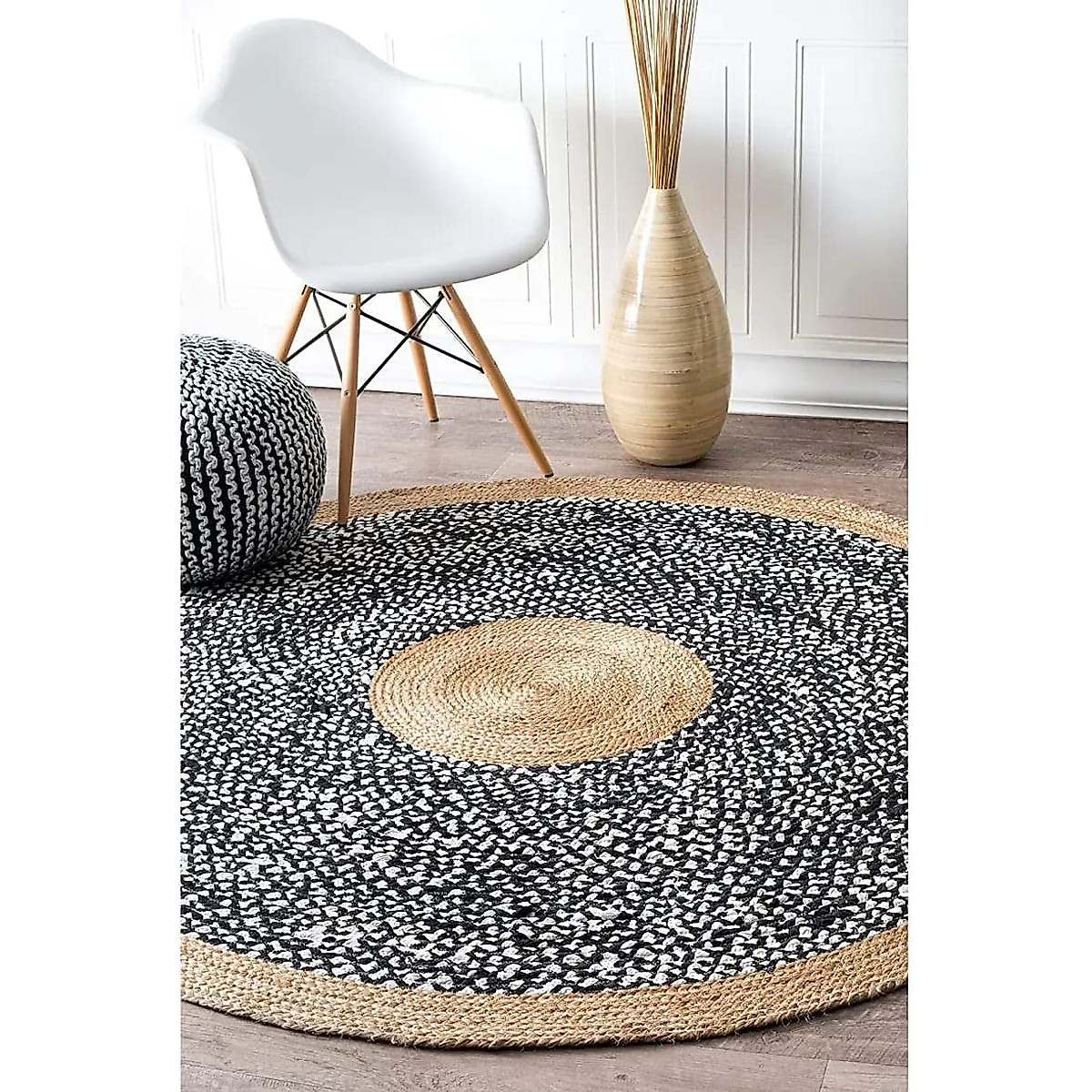 Aizza Trends Natural Jute and Cotton Carpet for Living Room, Jute Round Floor Mat, Rugs for Living Room, Jute Centre Table Carpet, Home Decore Rug (2 X 2 Feet) 60 x 60 Cm