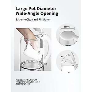 Electric Kettle, Gevi 1.7L Glass Tea Kettle - Water Boiler with LED Light Glass Kettle Electric (BPA Free) with Auto Shut-off & Boil-dry Protection - 1500W Cordless Electric Kettle, White