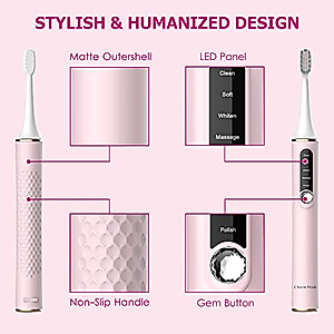 Adults Sonic Electric Toothbrush, Rechargeable Electric Toothbrush for Man Women, Couples Toothbrush with LED Mode Indicator, 30s Reminder, 2 Mins Timer, 5 Modes, 4 Brush Heads, Wall-Mount Holder