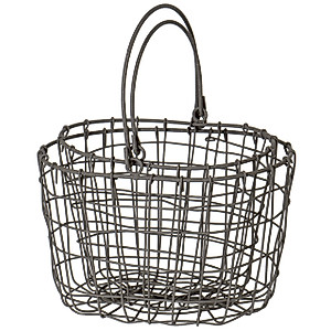 Red Co. All-Purpose Country Rustic Small Basket Display Bin, Gray Iron Metal Wire with Wooden Handle, Set of 2- Large- 10 Inches and Small- 8.75 Inches