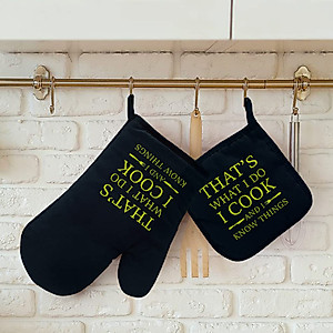 That's What I Do I Cook and I Know Things,Oven Mitts and Pot Holders Sets of 2，Funny Oven Mitt，Great Birthday Gifts for Dad Boyfriend,Gift for Chef, Lovers, Mom