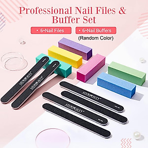 AZUREBEAUTY Nail Files and Buffers, 12Pcs Professional Dip Powder Manicure Tools Kit, 6 Pcs Double Sided 100/180 Grit Nail Files & 6Pcs Rectangular Nail Buffer Block Random Color