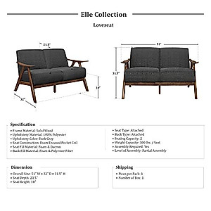 Lexicon Elle Fabric Loveseat, Dark Gray