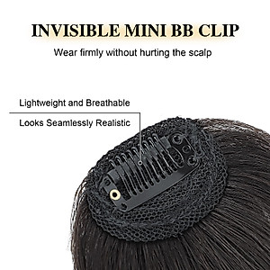 BOGSEA Clip in Bangs Human Hair Bngs Hair Clip on Wispy Bangs Fringe with Temples Hairpieces for Women Clip on Air Bangs Flat Neat Bangs Hair Extension for Daily Wear (Wispy Bangs, (Brown Black))