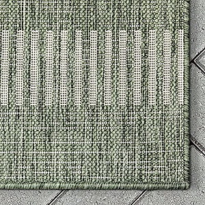 Well Woven Medusa Stria 5'3" x 7'3" Green Stripes Indoor/Outdoor Flat-Weave Area Rug