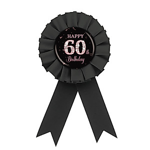Black Happy 60th Birthday Tinplate Badge Pin, Black Rosette It's My 60th Birthday Button, Diamond 60th Birthday Award Badge Pin, Sixty Years Old Birthday Party Decorations