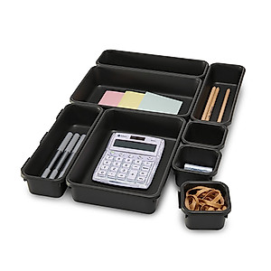 madesmart Value 8-Piece Interlocking Bin Pack - Granite & Original Junk Drawer Organizer-Granite| VALUE COLLECTION | 23-Compartments | Multi-Purpose Storage | Heavy Duty | BPA-Free