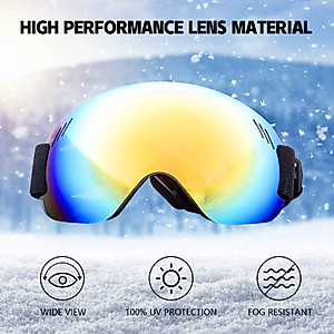 Ski Goggles, Polarized Magnetic Lens Anti-fog Snow Goggles, Winter Outdoor Sports Glasses for Men Women (Style A)