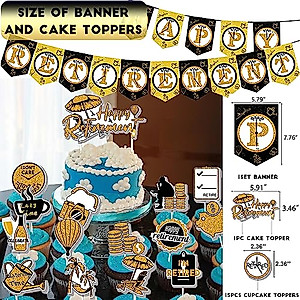 Sharonlily Premium Black and Gold Retirement Party Decorations, Super Value Pack of Happy Retirement Decoration Supplies, Hanging Swirls, Fringe Curtains, Balloons, Happy Retirement Banner, Sash, Card