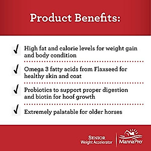Manna Pro Weight Accelerator for Senior Horses | Made with Omega 3 Fatty Acids from Flaxseed | 8 Pounds