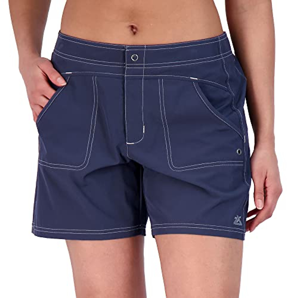 ZeroXposur Womens Plus Size Swim Shorts 6 Inch Inseam - Hybrid Board Shorts for Women - Beach Shorts for Women with Brief Liner (Storm, 3X)