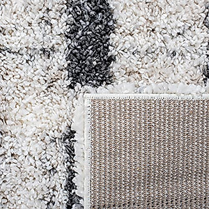 SAFAVIEH Fontana Shag Collection 5'3" x 7'6" Ivory/Grey FNT855A Modern Non-Shedding Living Room Bedroom Dining Room Entryway Plush 2-inch Thick Area Rug