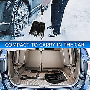 Collapsible Snow Shovel, Emergency Car Snow Shovel with Comfortable D-Grip Handle and Durable Aluminum Edge Blade, Portable Snow Shovel for Driveway Trunk Garden Camping (Adjustable 28" to 36")