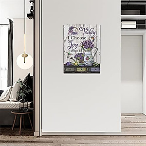 Purple Lavender Wall Art Farmhouse Today I Choose Joy Pictures Canvas Decor Country Flower Hummingbird Painting Prints Framed Artwork for Living Room Bedroom Bathroom 12"x16"