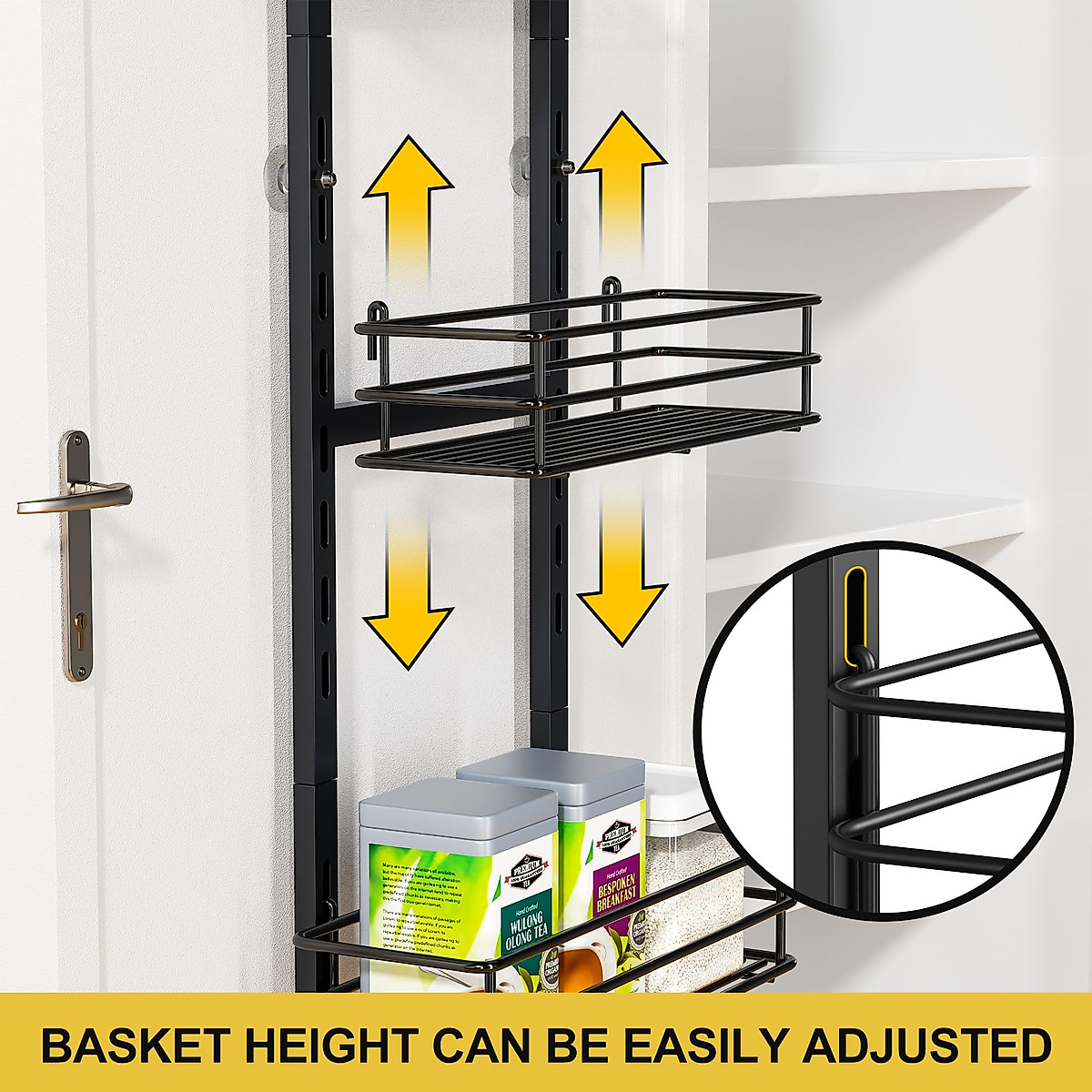 Vetacsion Pantry Door Organizer 12 Inch Wide, 5 Tier Hanging Adjustable Over the Door Spice Rack For Narrow Space